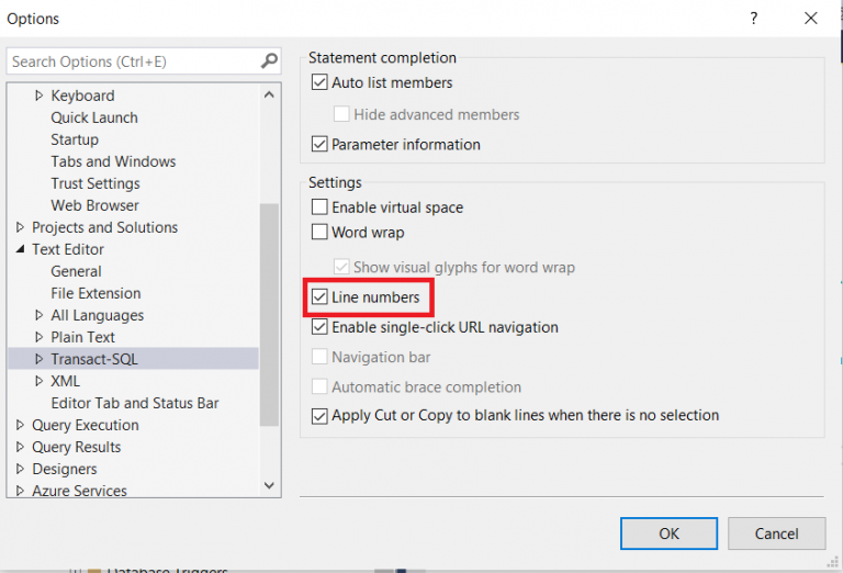 How to add line numbers to T-SQL editor – Papayawhip Blog